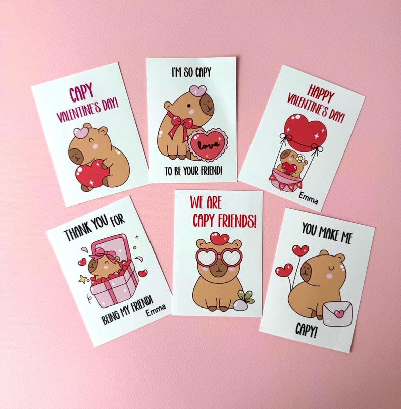 Capybara Valentines Day Cards Capybara Theme Valentines Classroom Cards ...