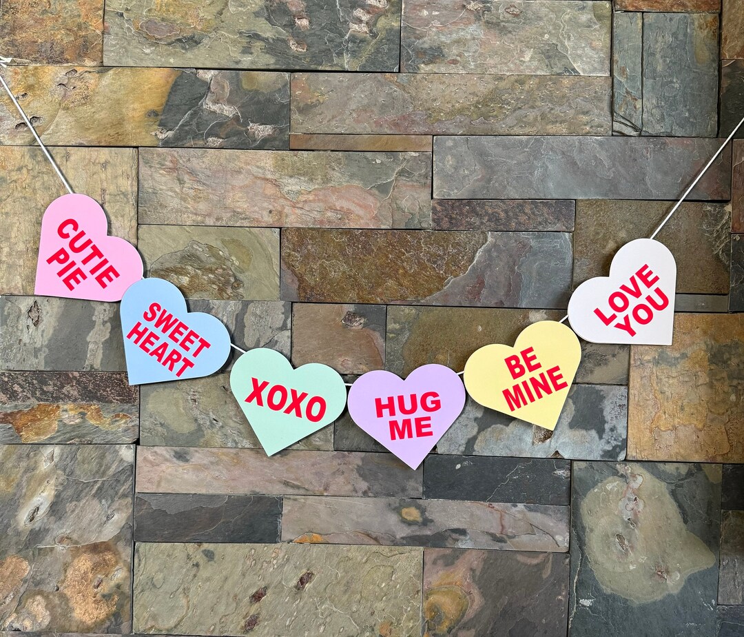 Conversation Hearts Banner Valentines Day Party Decor Hearts Garland ...