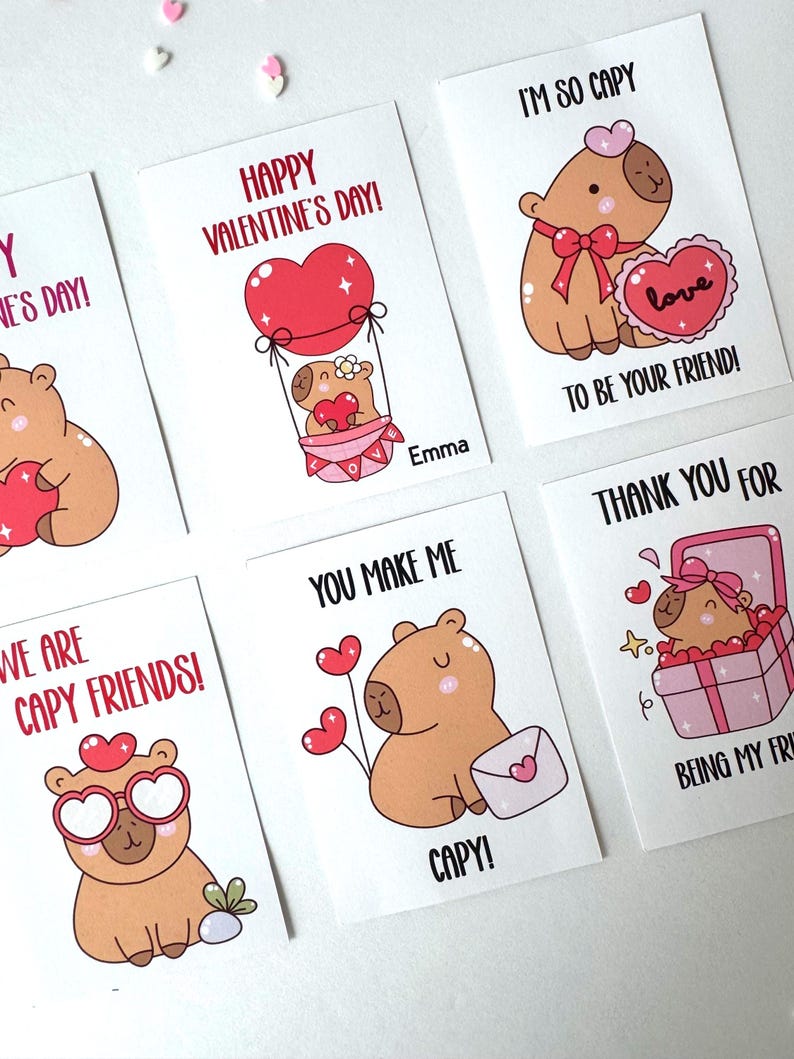 Capybara Valentines Day Cards Capybara Theme Valentines Classroom Cards ...