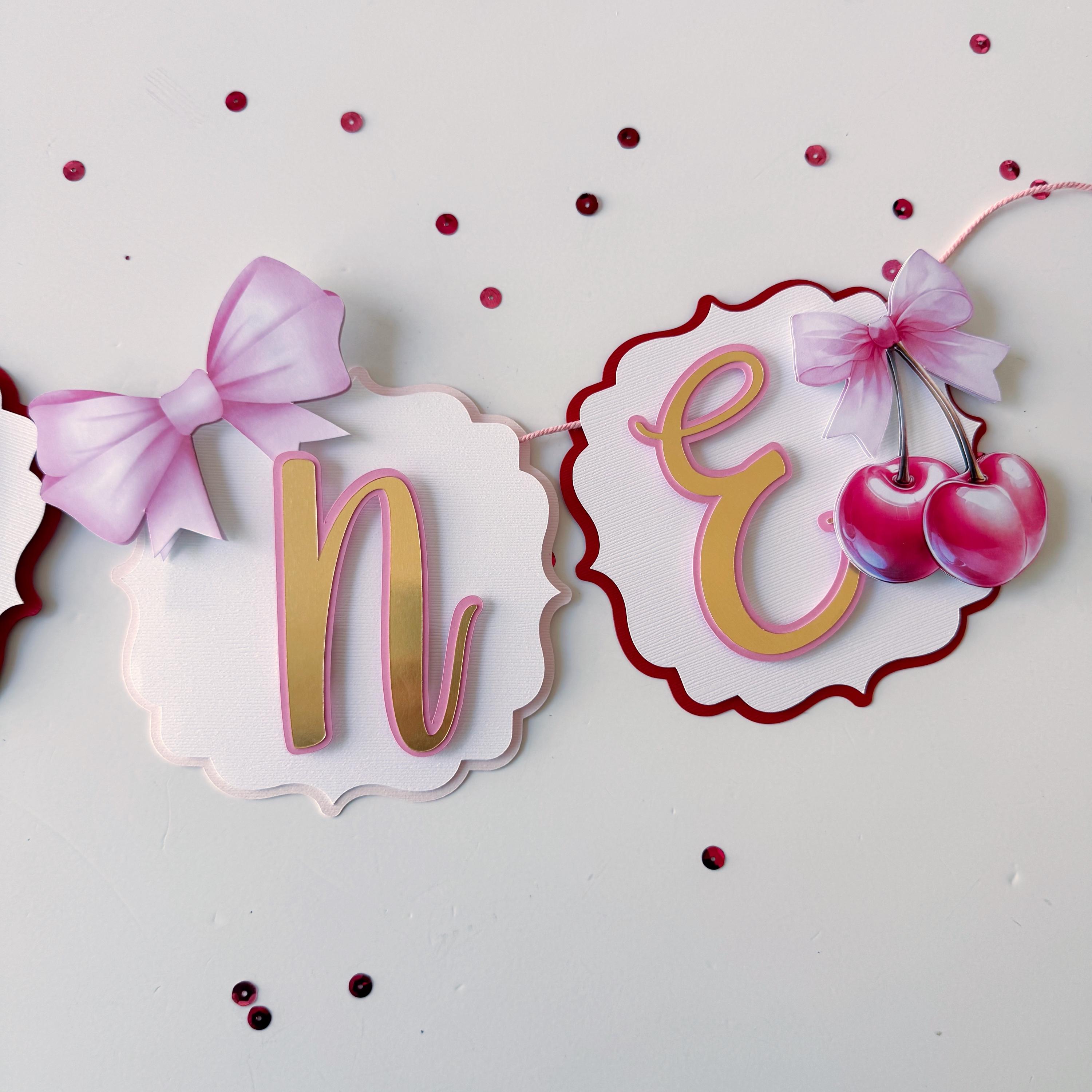 Cherry and Bow High Chair Banner Coquette Cherry Theme First Birthday ...