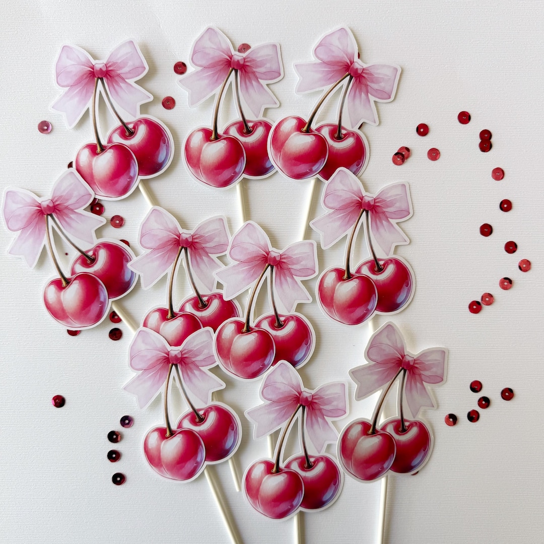 Cherry Bow Cupcake Toppers Coquette Cherry Theme Party Decorations ...