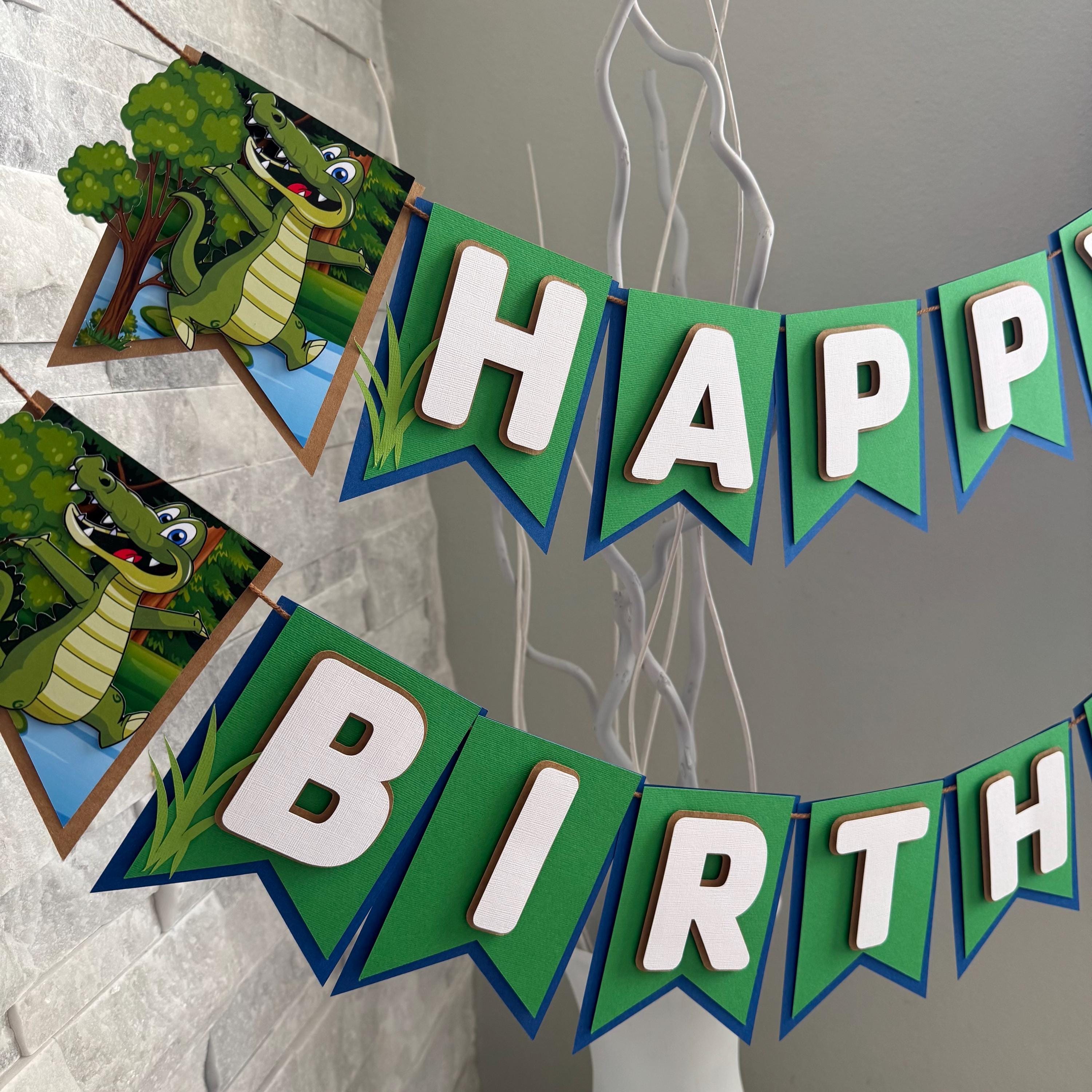 Alligator Happy Birthday Banner, Alligator Theme Party Decor, Crocodile ...