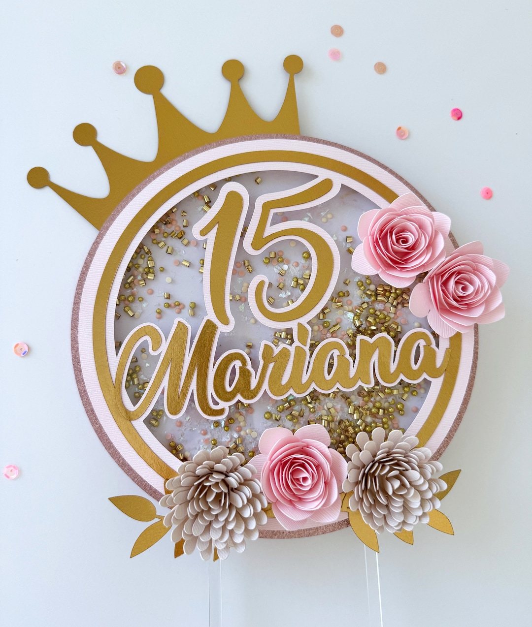 15th Birthday Floral Cake Topper Quinceanera Decorations Custom ...