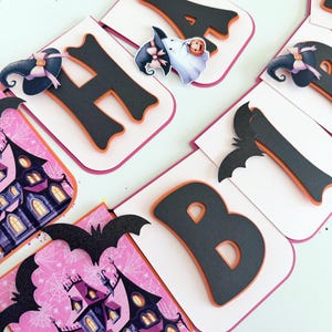 Pink Halloween Ghost Birthday Banner Halloween Party Decorations Pink ...