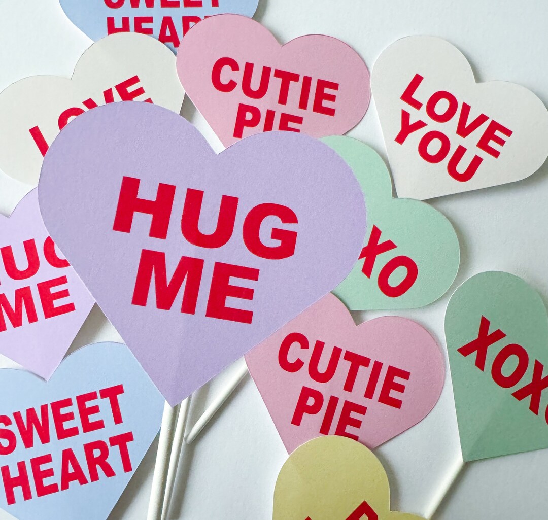 Conversation Hearts Cupcake Toppers Valentines Day Party Decorations ...