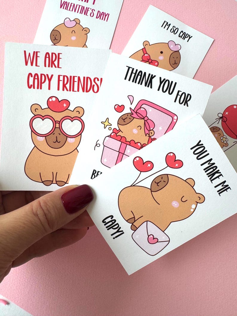 Capybara Valentines Day Cards Capybara Theme Valentines Classroom Cards ...