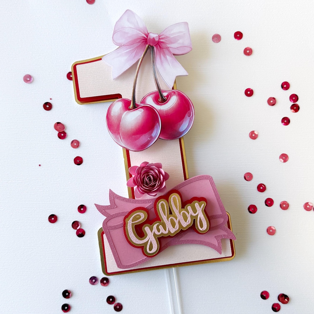 Cherry and Bow Cake Topper First Birthday Party Decorations Coquette ...