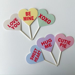 Conversation Hearts Cupcake Toppers Valentines Day Party Decorations ...