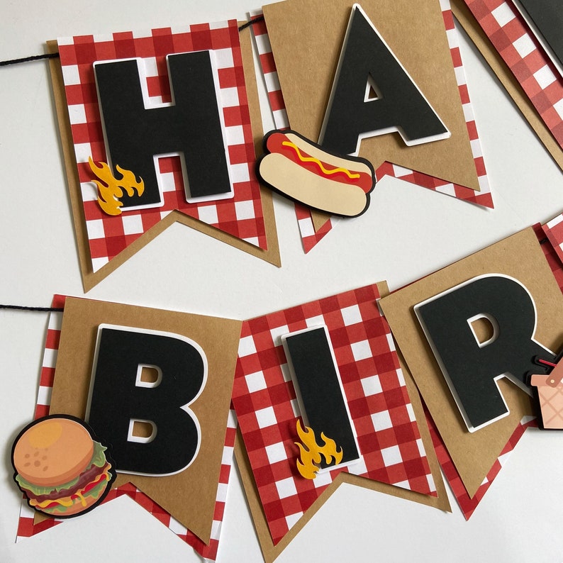 BBQ Happy Birthday Banner, Barbecue Grill Party Decorations, Backyard ...