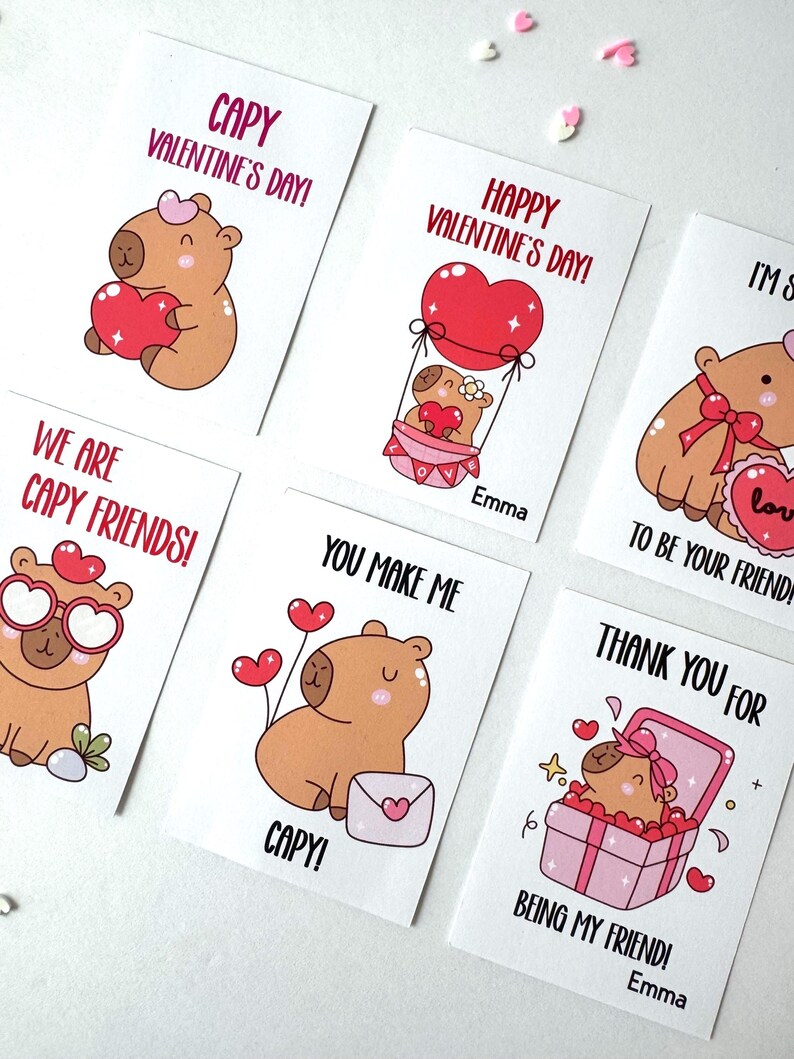 Capybara Valentines Day Cards Capybara Theme Valentines Classroom Cards ...