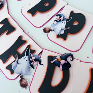 Pink Halloween Ghost Birthday Banner Halloween Party Decorations Pink ...