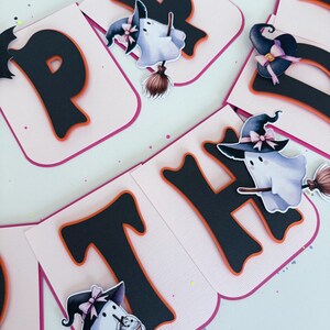 Pink Halloween Ghost Birthday Banner Halloween Party Decorations Pink ...