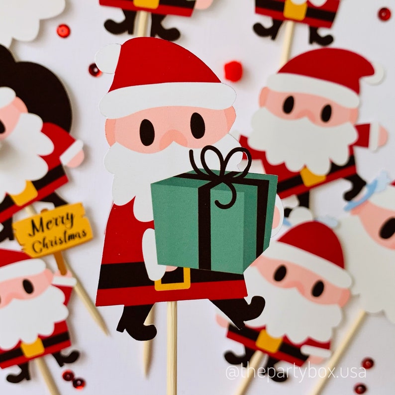 Christmas Cupcake Toppers Santa Cupcake Toppers Christmas - Etsy