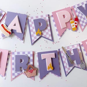 BBQ Happy Birthday Banner Pastel Colors Barbecue Grill Theme Party ...