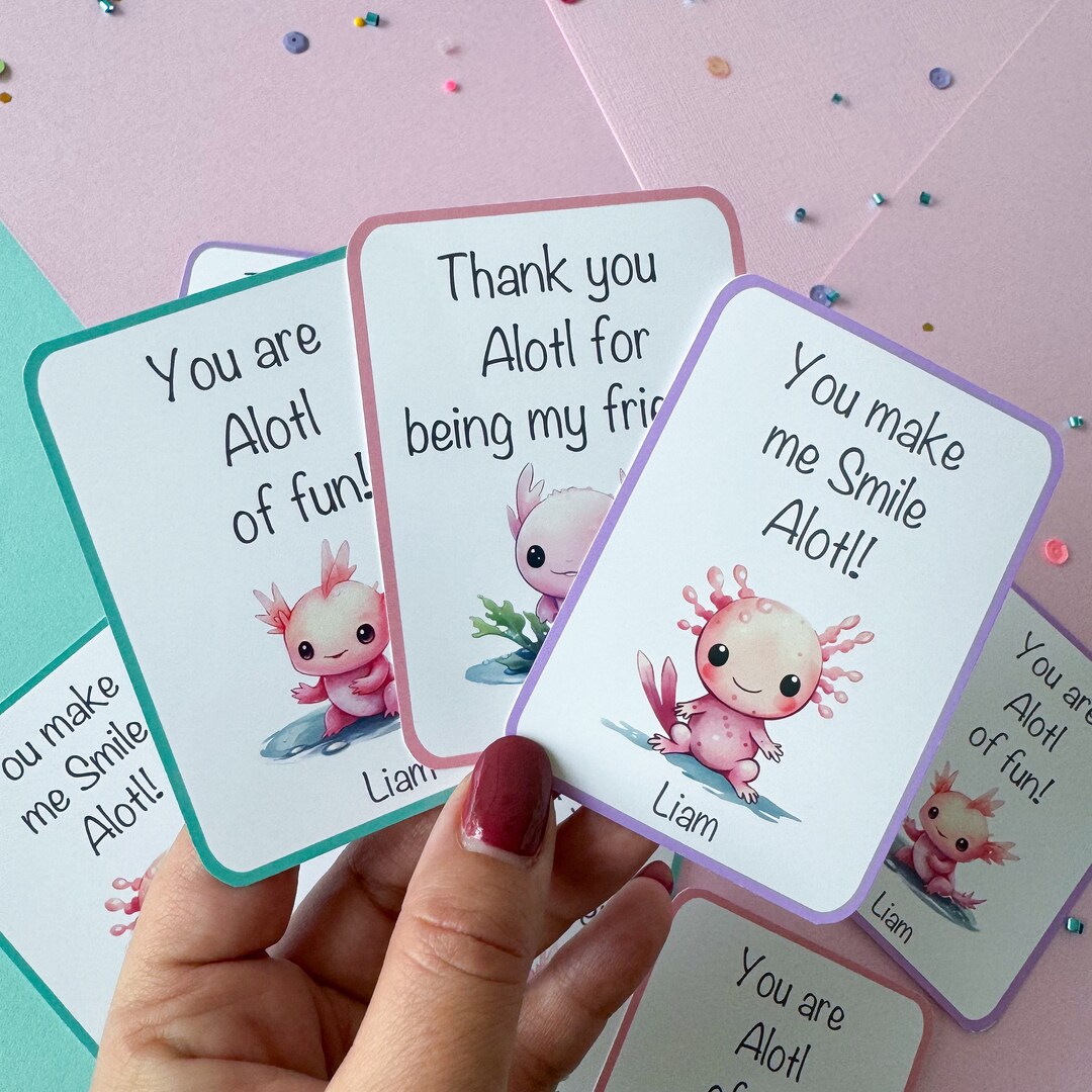 Axolotl Valentines Day Cards Axolotl Theme Valentines Classroom Cards ...