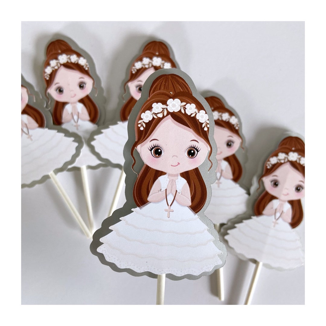 First Communion Cupcake Toppers, Religious Girl Cupcake Toppers, First ...