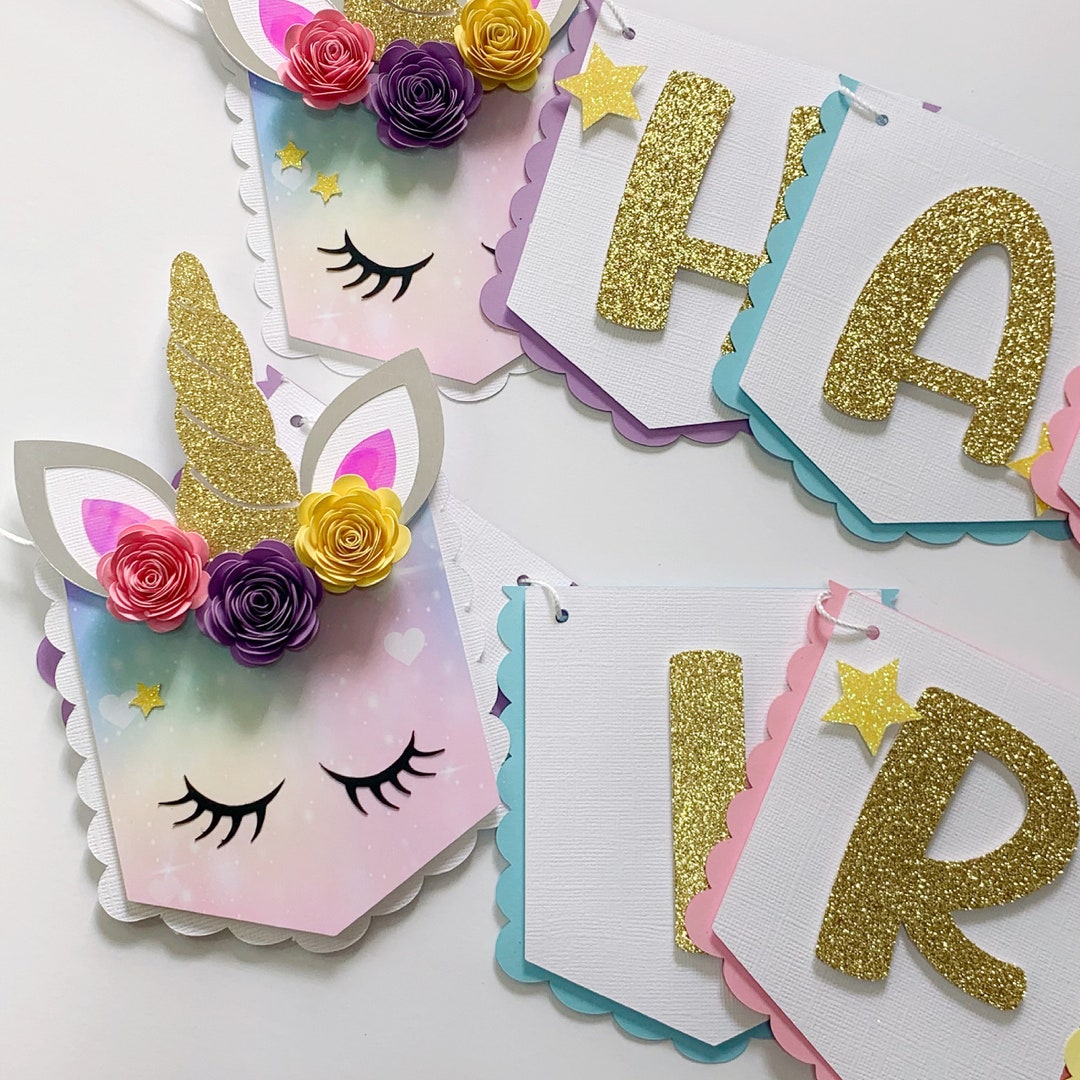 Unicorn Birthday Banner, Unicorn Party Decorations, Unicorn Happy ...