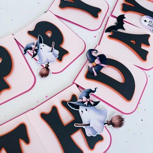 Pink Halloween Ghost Birthday Banner Halloween Party Decorations Pink ...