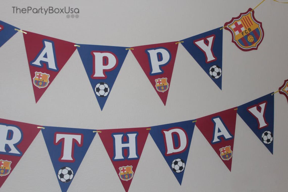 Sports Barcelona Happy Birthday Banner Soccer Banner Sports | Etsy