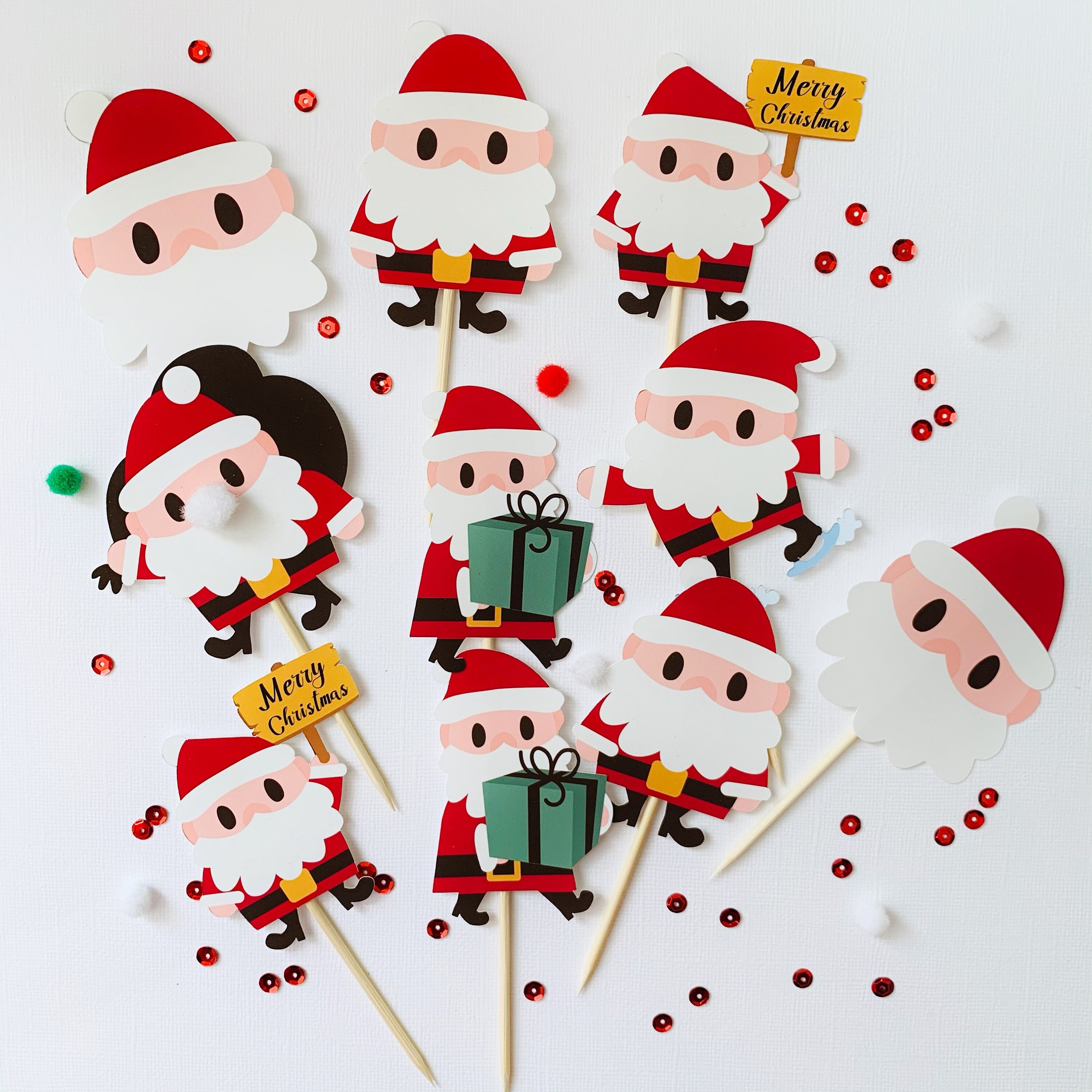 Christmas Cupcake Toppers, Santa Cupcake Toppers, Christmas Party ...