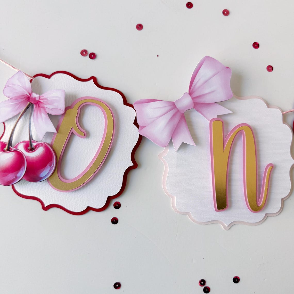 Cherry and Bow High Chair Banner Coquette Cherry Theme First Birthday ...