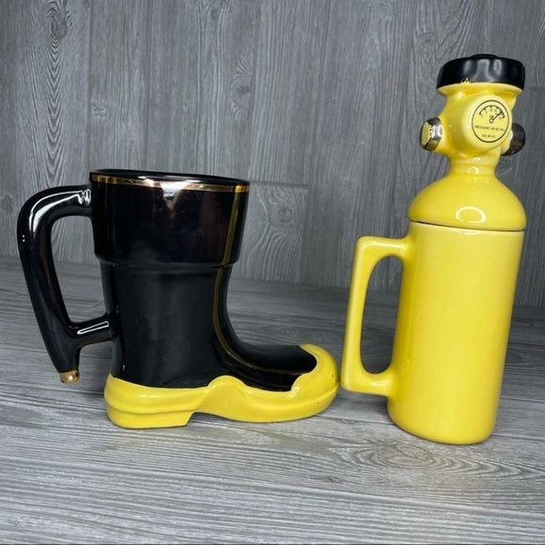Vintage Fireman Themed Cups Mugs Fireman Boot Coffee Mug and Fireman ...