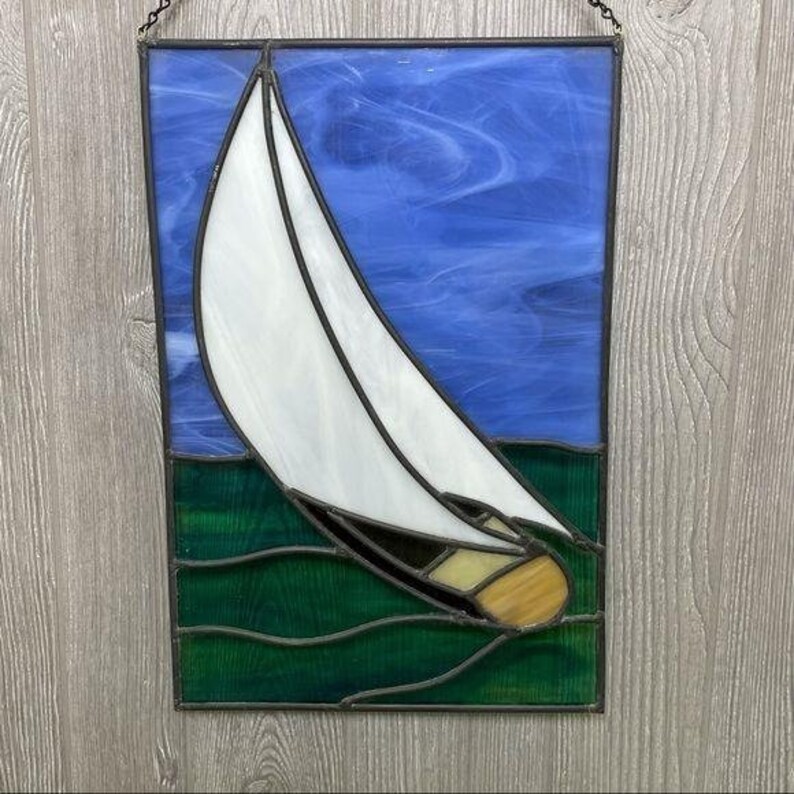 Sailboat Stained Glass Suncatcher Nautical Stained Glass Window - Etsy