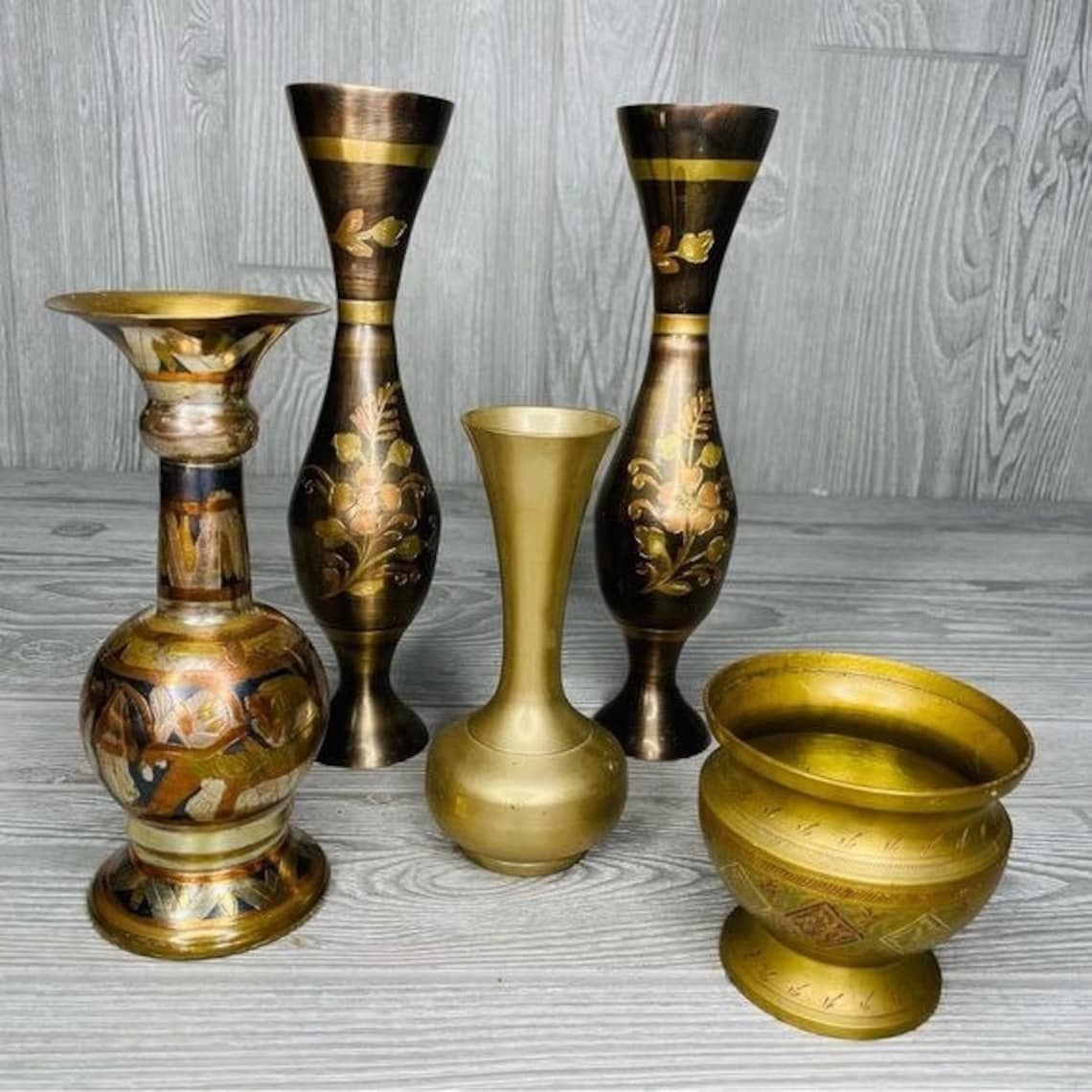 Vintage Fluted Brass / Bronze Vase / Planters With Floral Design Mcm - Etsy