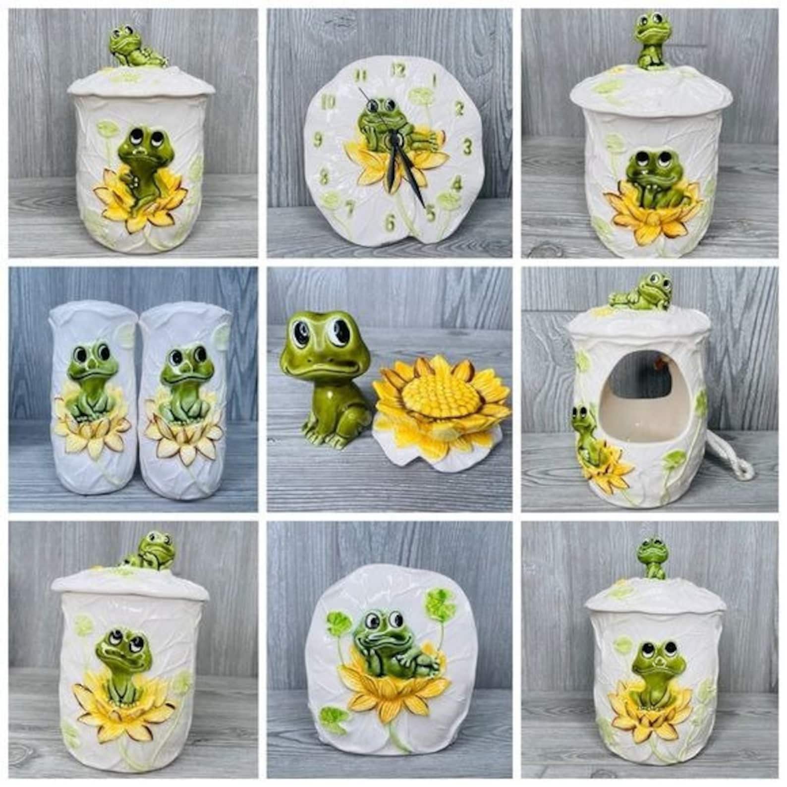 Vintage 1970s Neil the Frog Canisters , Salt & Pepper , Clock and Bird ...
