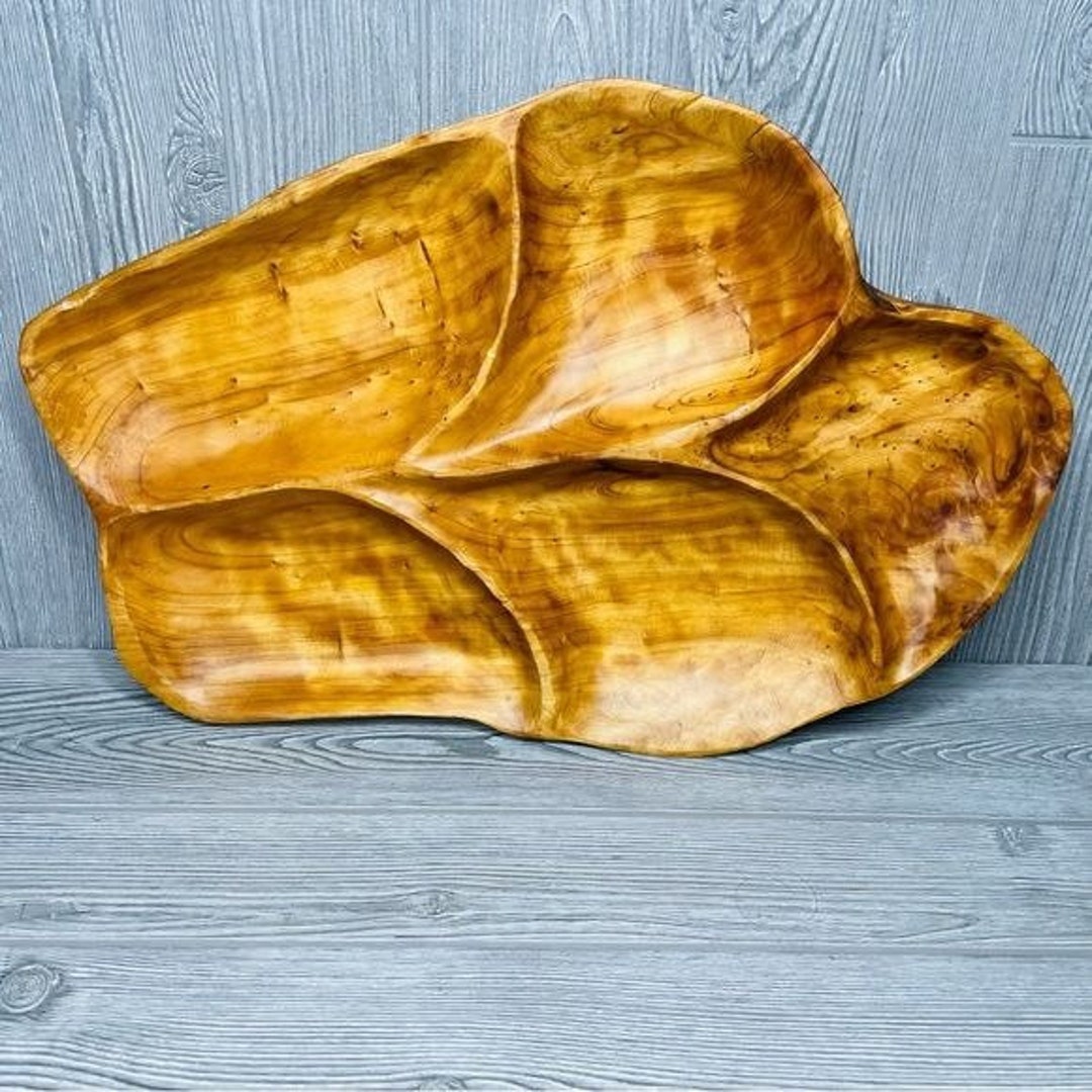 Hand-crafted Root Wood Live Edge Divided Platter 5 Dividers Wood Plate ...