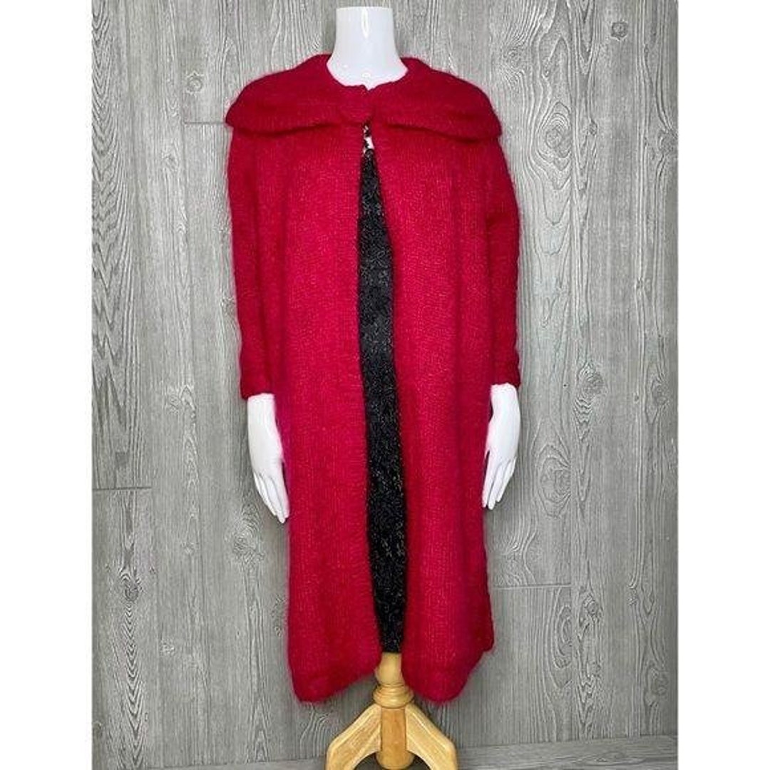 Vintage Johanna Red Knitted Long Duster / Trench Cloak Jacket W/ Clasp ...