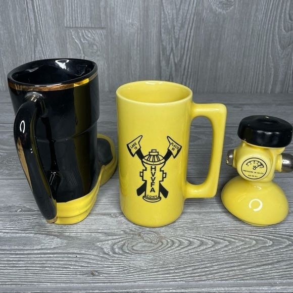 Vintage Fireman Themed Cups Mugs Fireman Boot Coffee Mug and Fireman ...