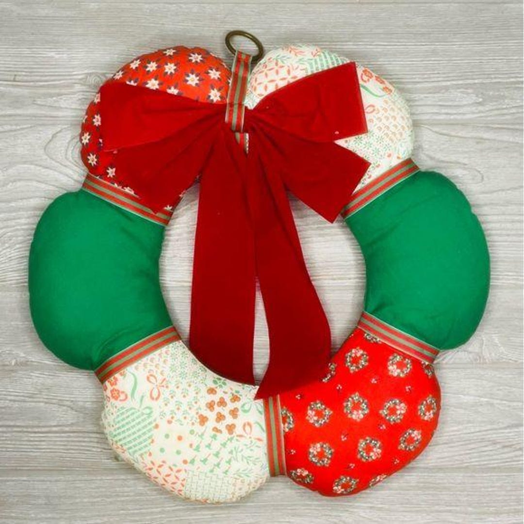 Vintage Christmas Patchwork Wreath Door Decoration Qauilted Wreath ...