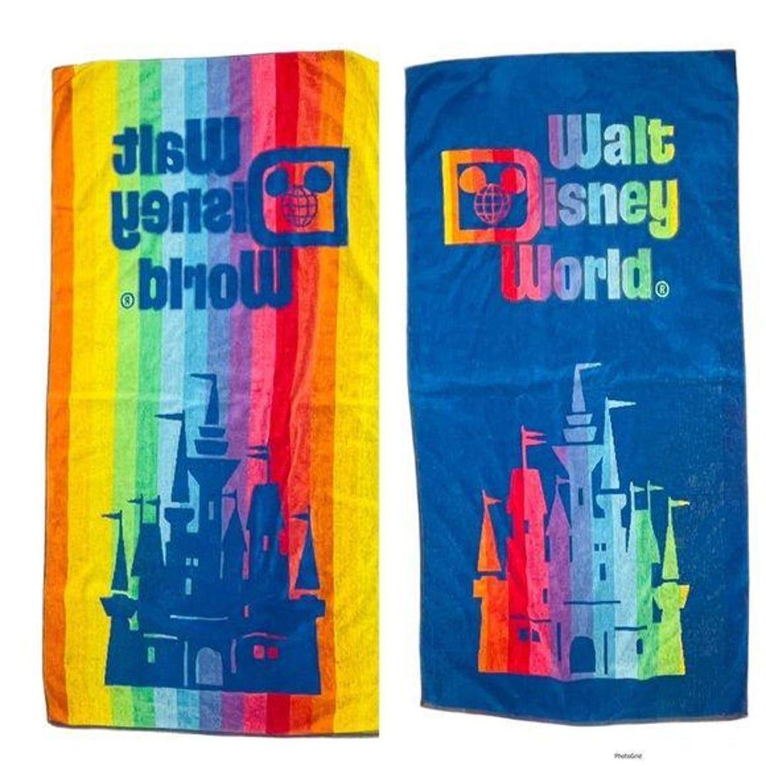 Vintage 1980s WALT DISNEY WORLD Rainbow Color Stripe Castle Beach Towel ...