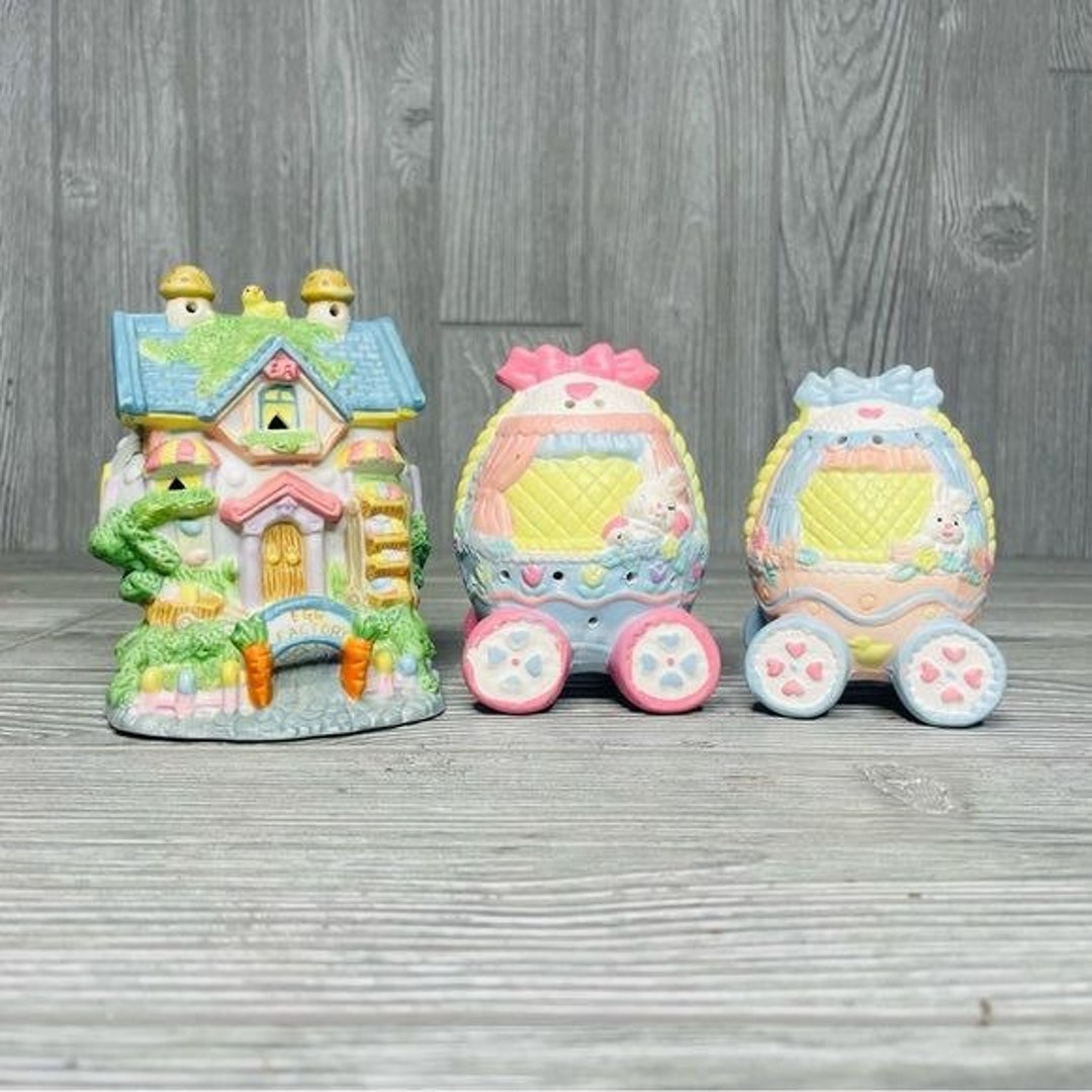 Ceramic Bunny Rabbit Train Village Easter Lighted Village With Cord ...