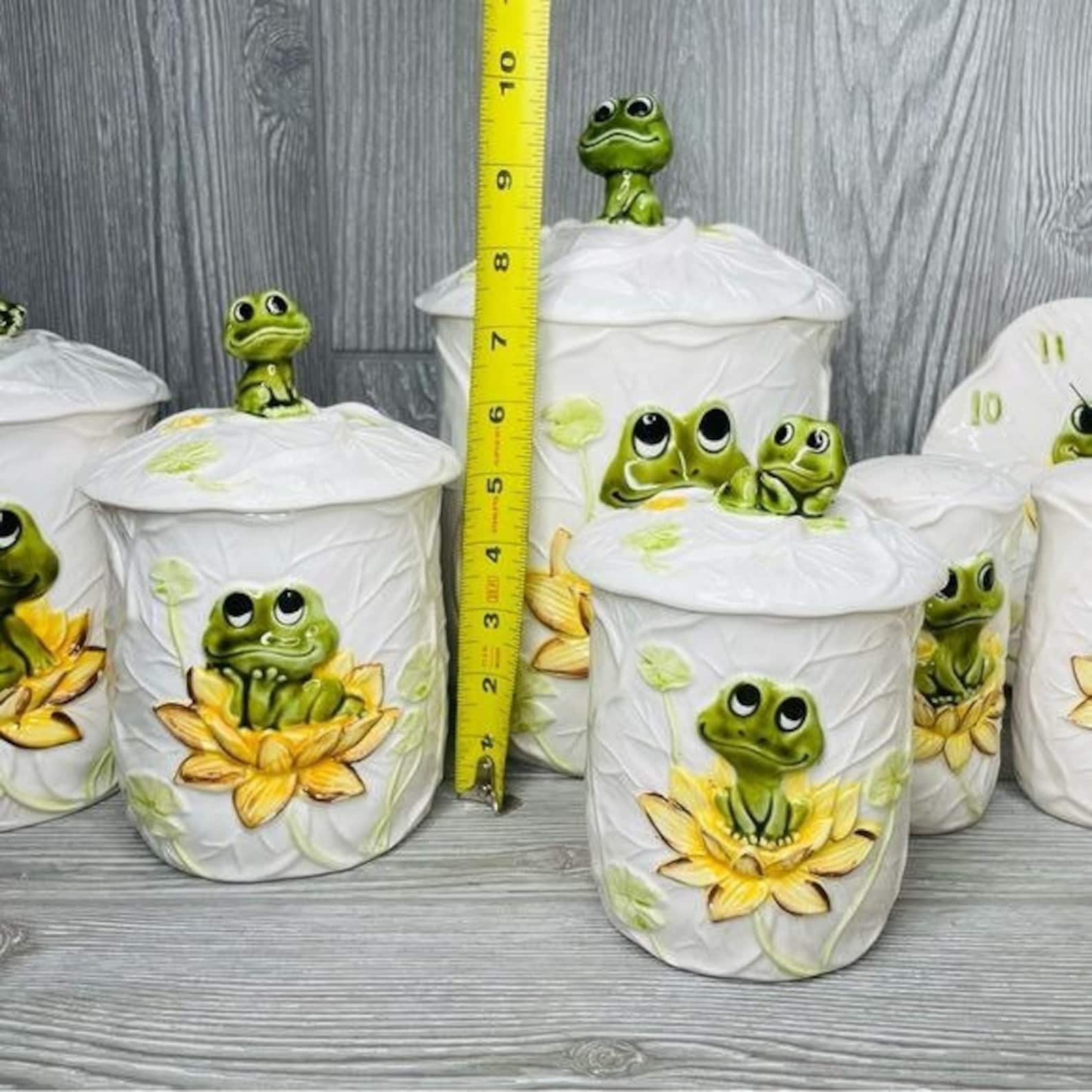 Vintage 1970s Neil the Frog Canisters , Salt & Pepper , Clock and Bird ...