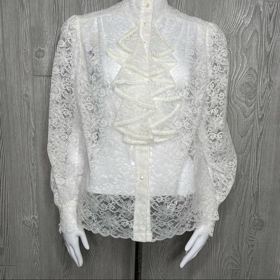 Vintage Alice Stuart lace sheer Victorian ruffle blou… - Gem