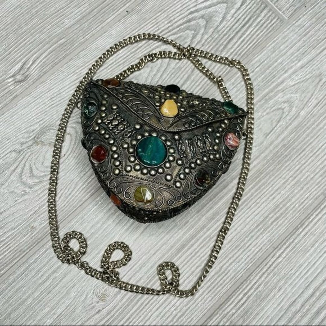 Rare Vintage Sajai Metal Precious Gemstone Crossbody Chain Purse Bag ...