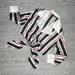 Vintage 1970s Cameo & Co Tie Front Crop Top Striped Silky Shirt Retro ...