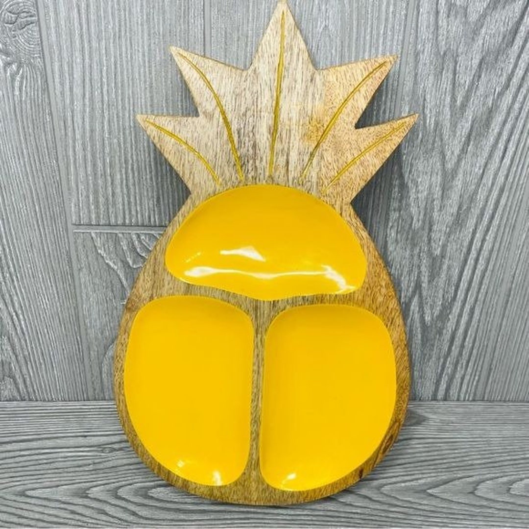 Vintage MCM Pineapple Serving Dish Wooden Appetizer Platter Garnish ...