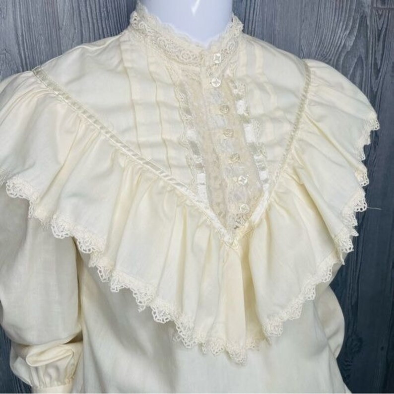 Vintage Victorian Lace Ruffle High Collar Blouse Long Sleeve Shirt ...