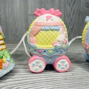 Ceramic Bunny Rabbit Train Village Easter Lighted Village With Cord ...
