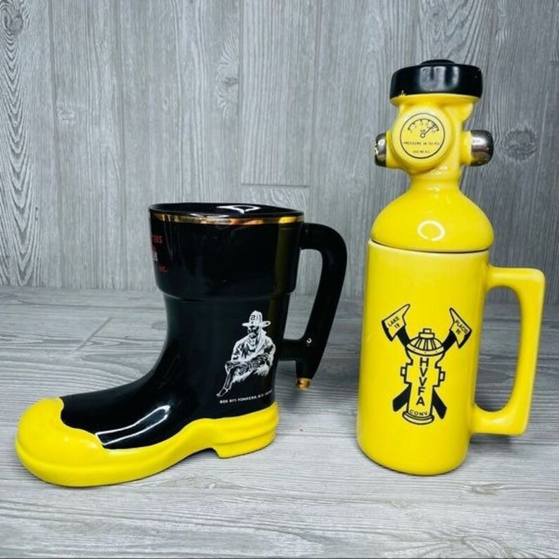 Vintage Fireman Themed Cups Mugs Fireman Boot Coffee Mug and Fireman ...
