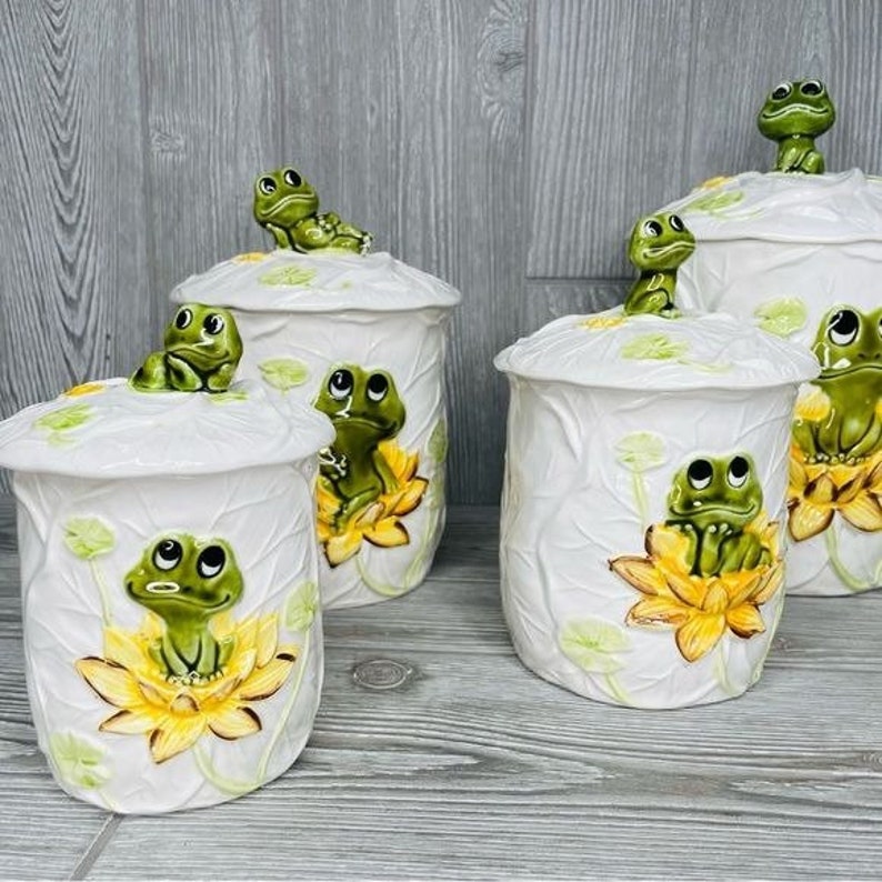 Vintage 1970s Neil the Frog Canisters , Salt & Pepper , Clock and Bird ...