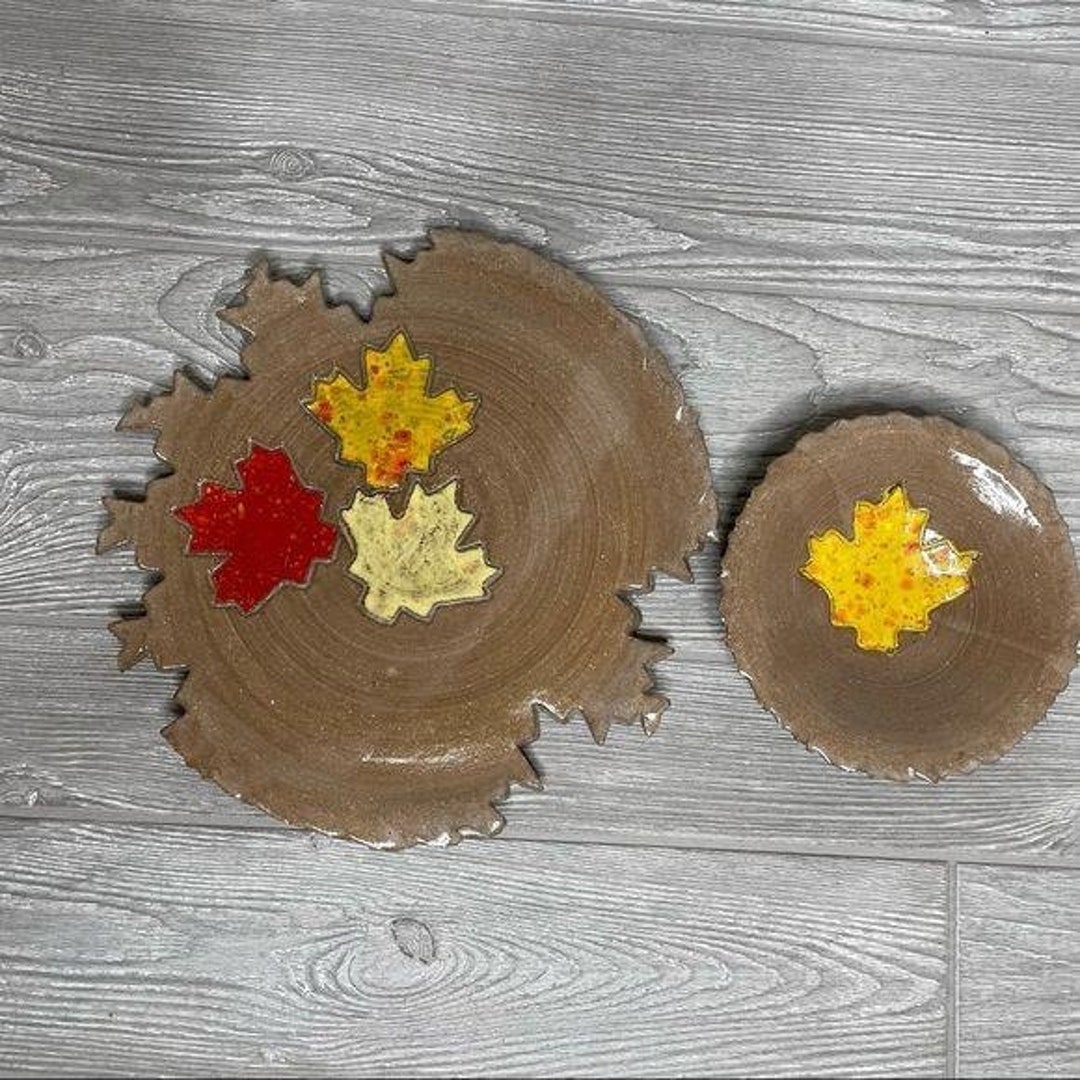 Studio Pottery Unique Fall Leaf Plate and Bowl - Etsy
