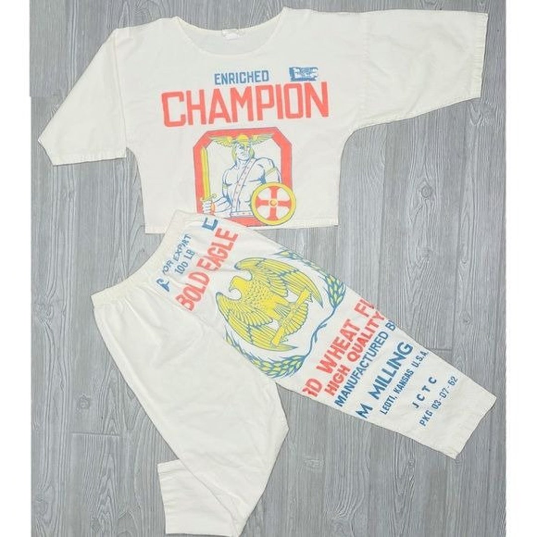 Vintage Potato Sack Short Sleeve Shirt & Pants Muslin Cotton Champion ...