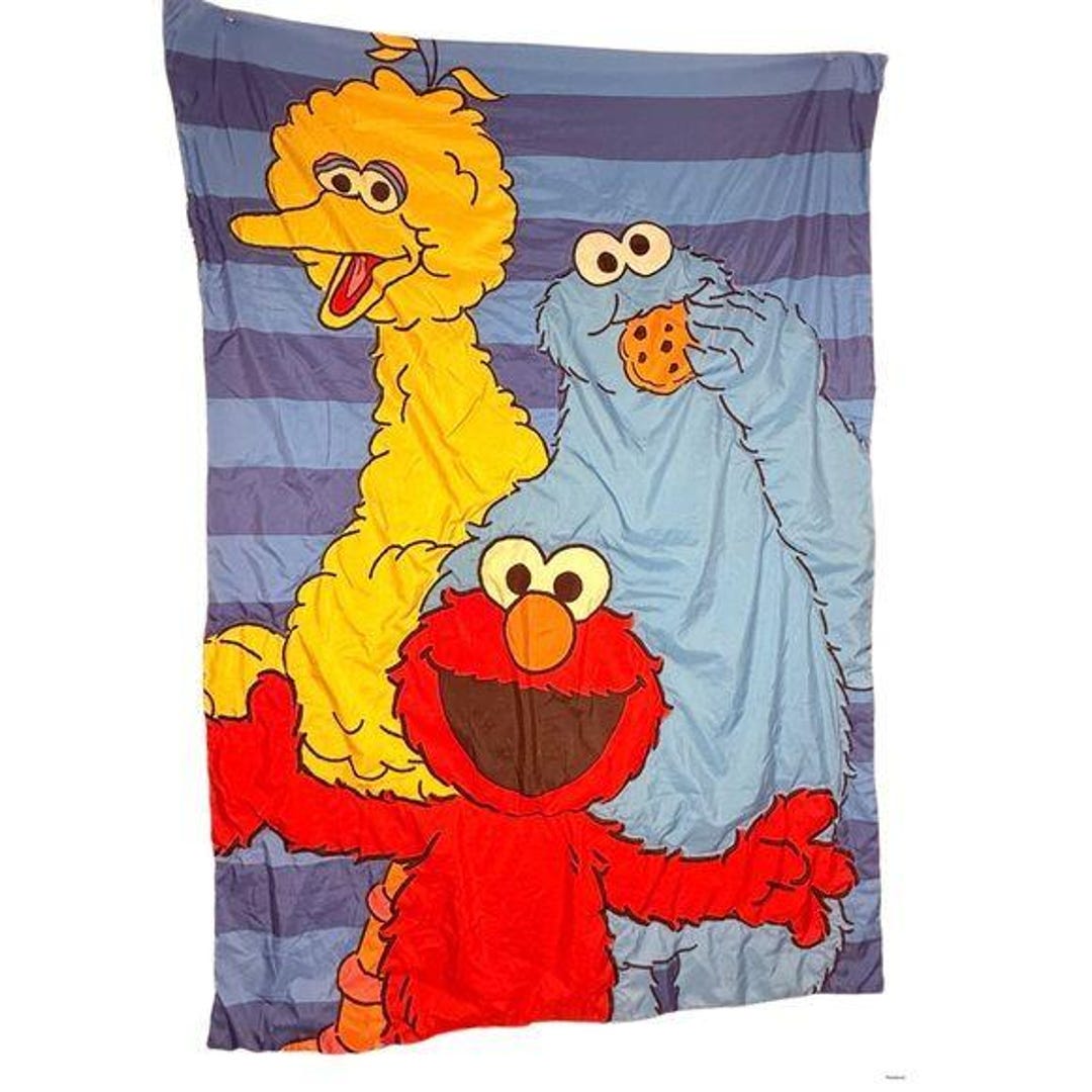 Vintage Sesame Street Elmo Cookie Monster Big Bird Quilted Baby Blanket ...