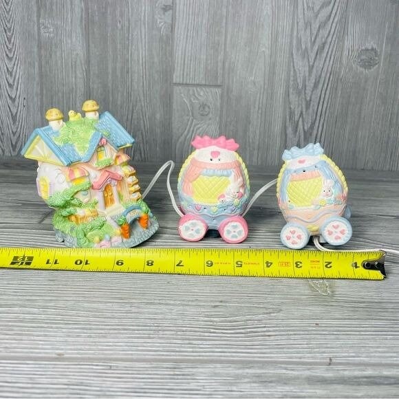 Ceramic Bunny Rabbit Train Village Easter Lighted Village With Cord ...
