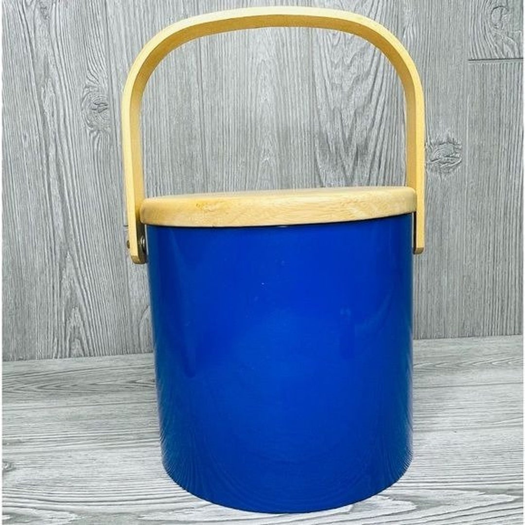 Vintage MCM Georges Briard Blue Vinyl & Wood Ice Bucket Bar Wear ...