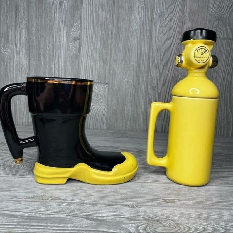 Vintage Fireman Themed Cups Mugs Fireman Boot Coffee Mug and Fireman ...